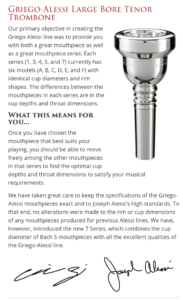 Griego Trombone Mouthpiece – Alessi Model 長號號嘴 – 齊格飛音樂